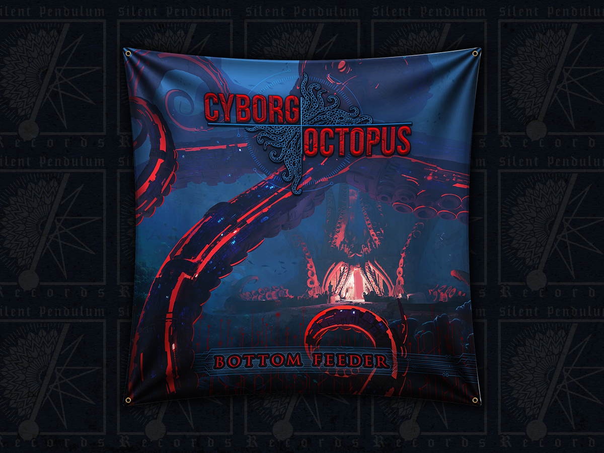 Cyborg Octopus - Bottom Feeder Wall Flag – Silent Pendulum Records